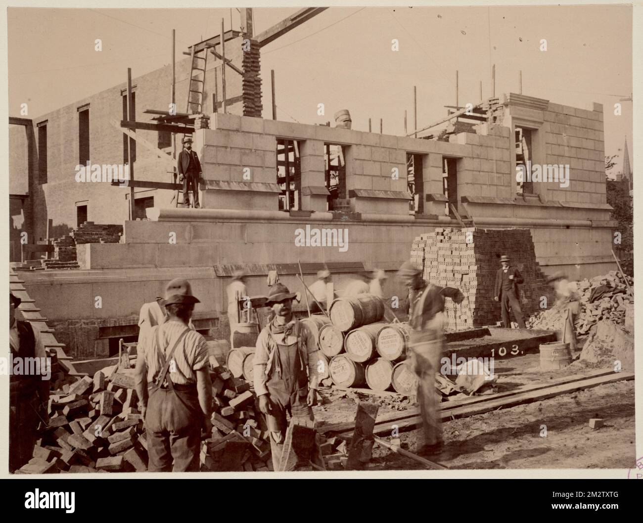 Exterior walls at Blagden Street corner, construction of the McKim ...