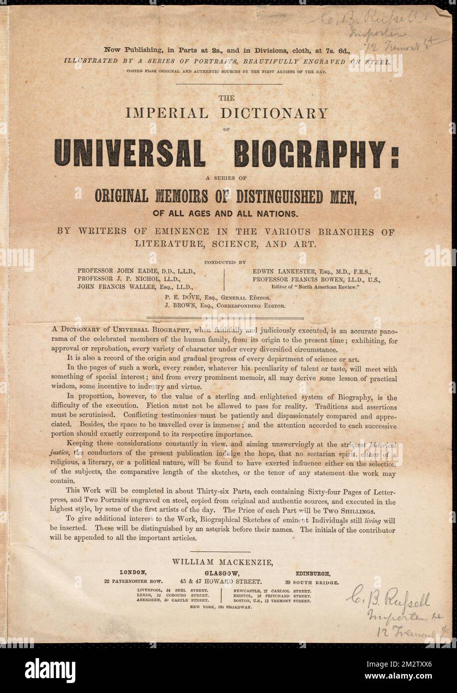 Extract from 'The Imperial Dictionary of Universal Biography,' Glasgow ...