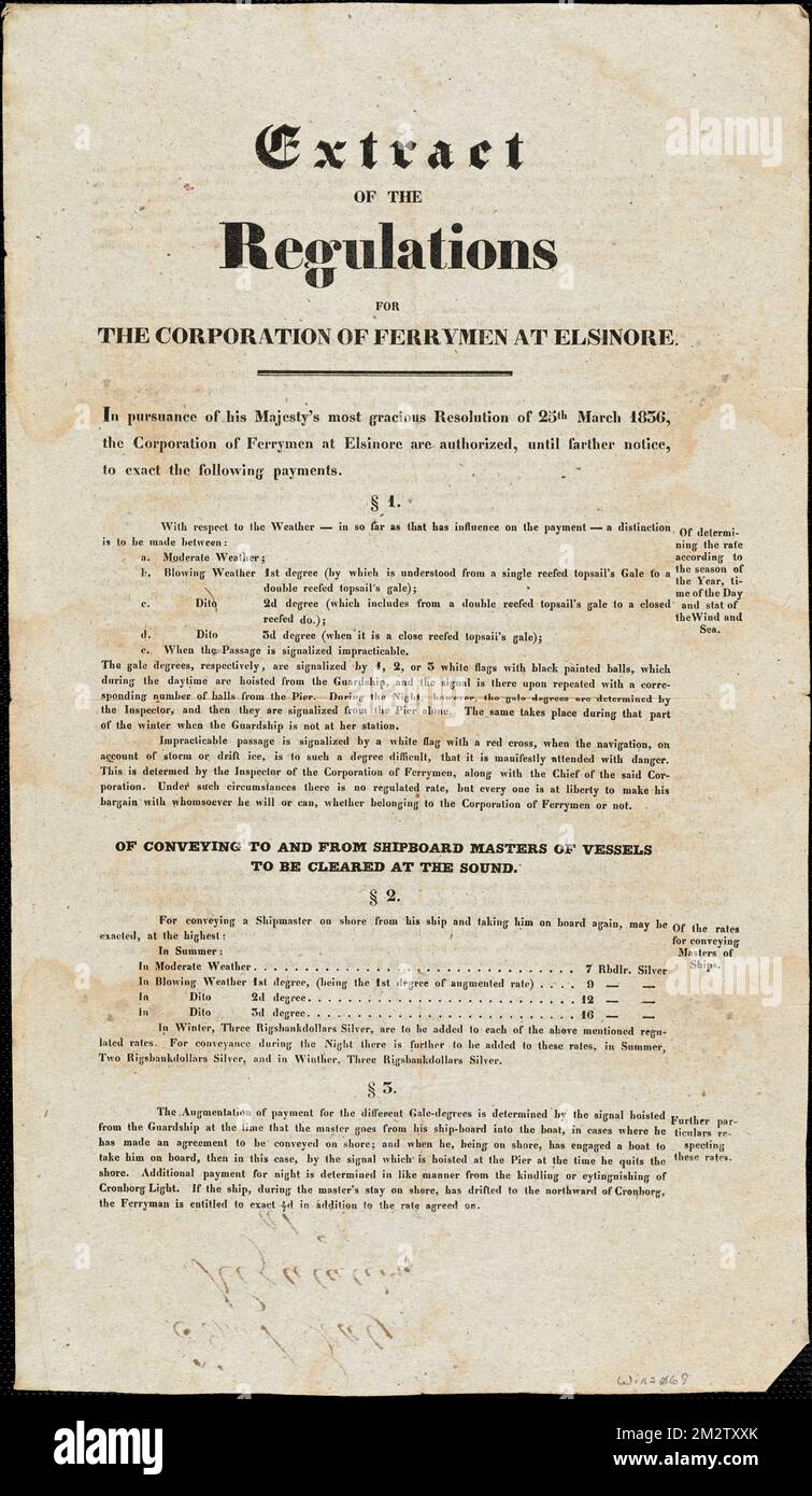 Extract of the Regulations for the corporation of Ferrymen at Elsinore ...