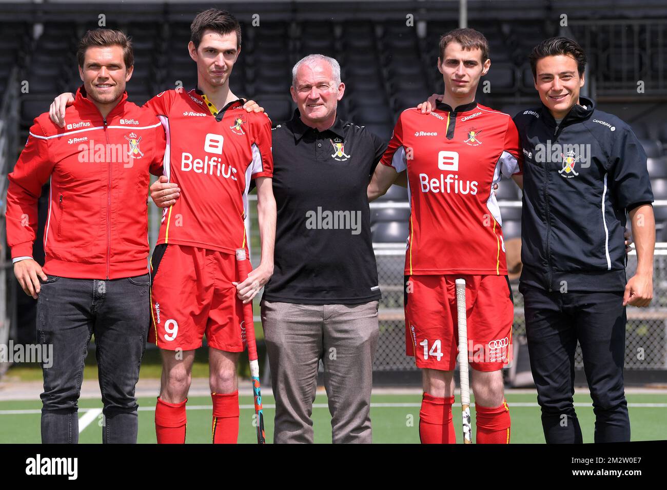 Belgium's goalkeeper Vincent Vanasch, Belgium's head coach Shane McLeod ...