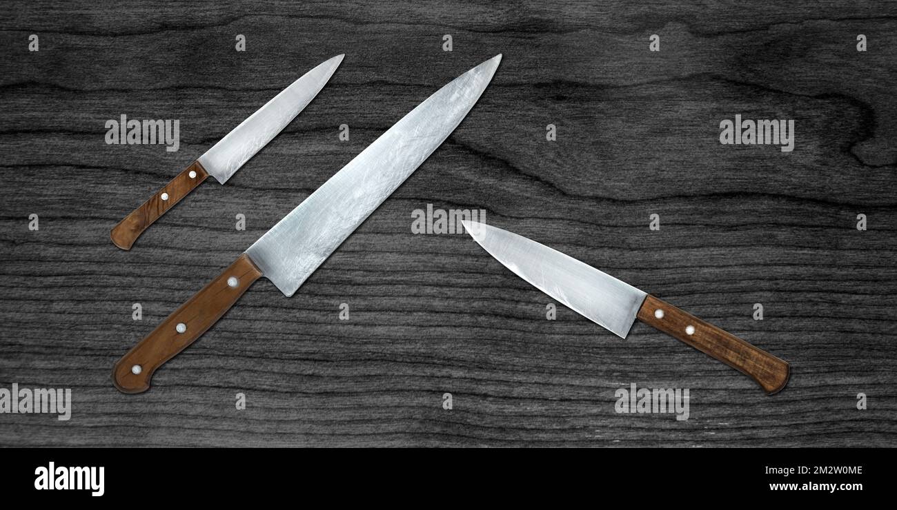 Topview of Set Cooking Knives on Dark Background Stock Photo - Alamy