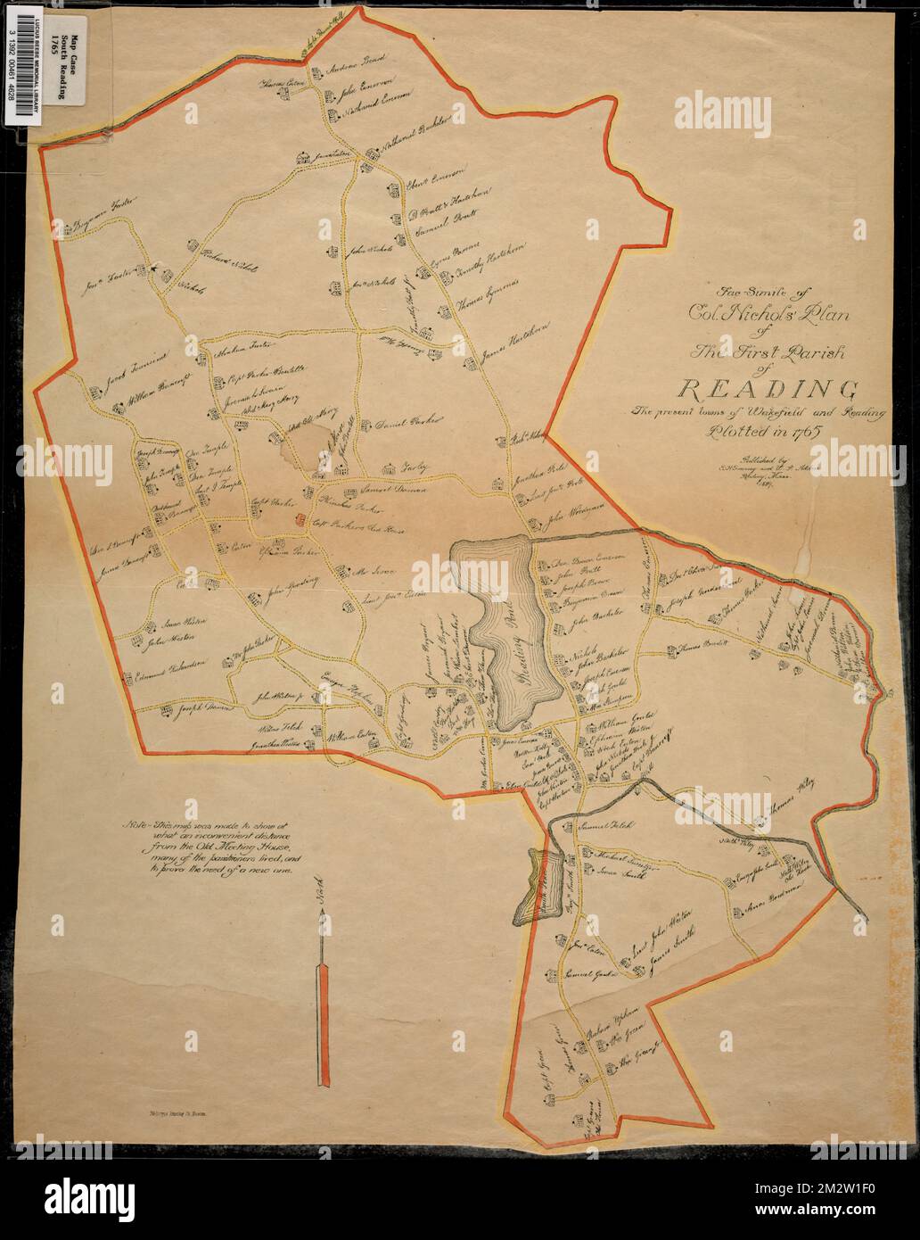 Facsimile of Col. Nichols' plan of the First Parish of Reading, the ...