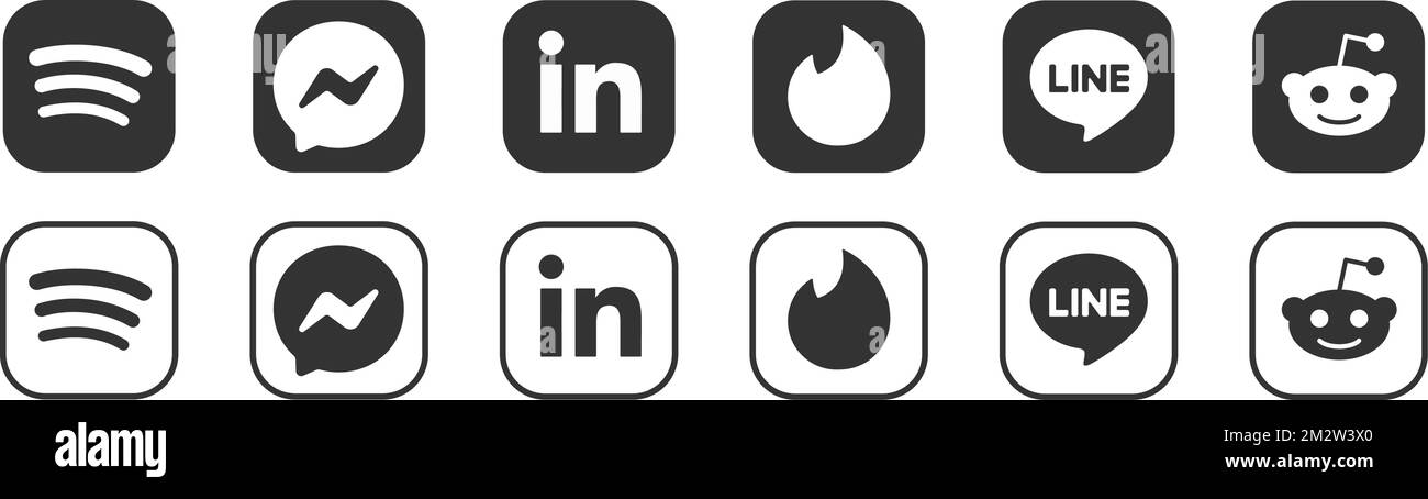 Social media icons or social network logos flat vector icon set ...