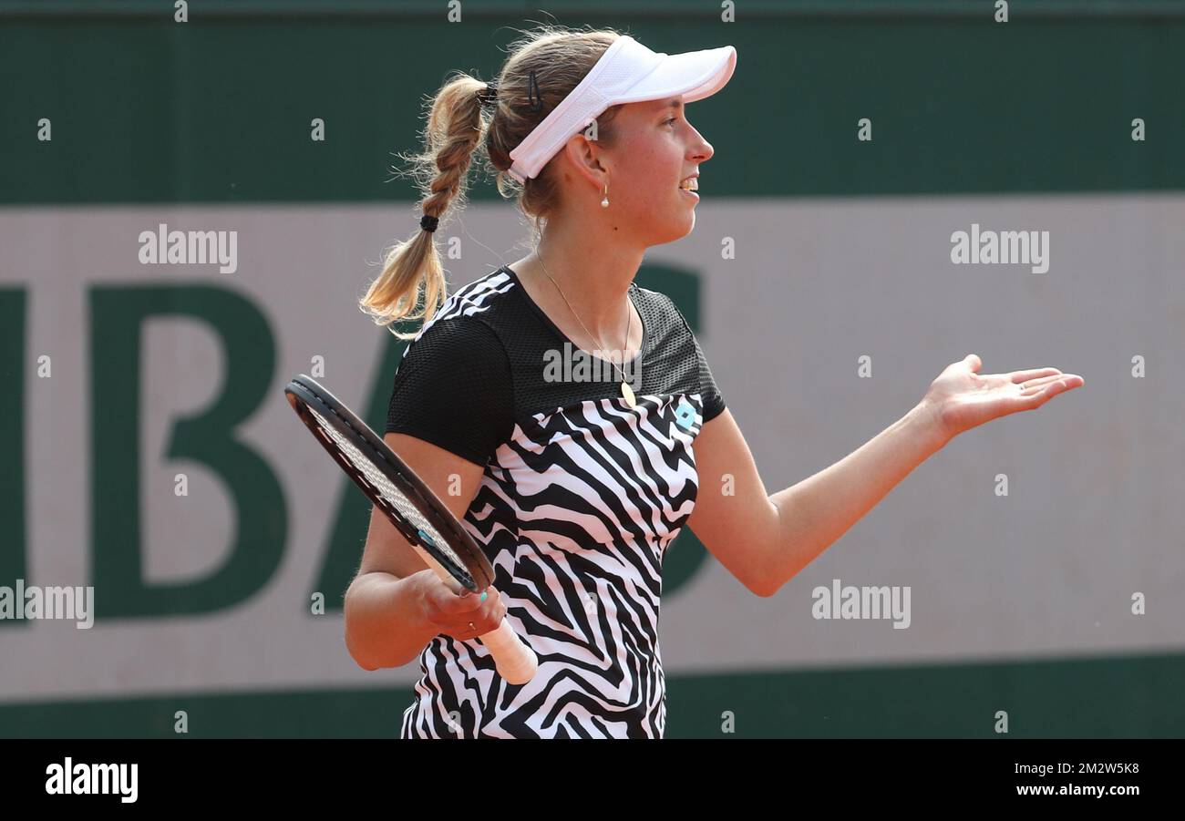 Belgian Elise Mertens celebrates after winning the match between ...