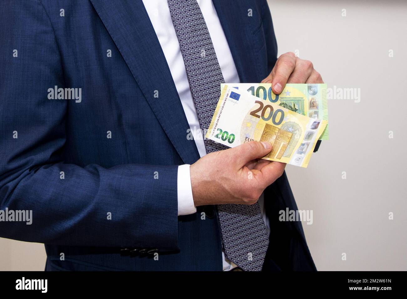 the presentation of new 100 and 200 euro bank notes, at the Belgium ...