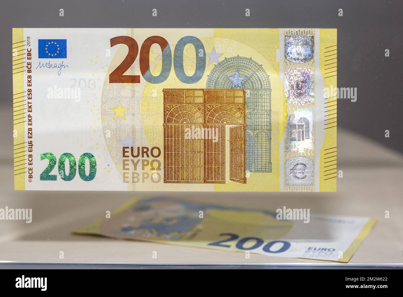 the presentation of new 100 and 200 euro bank notes, at the Belgium ...
