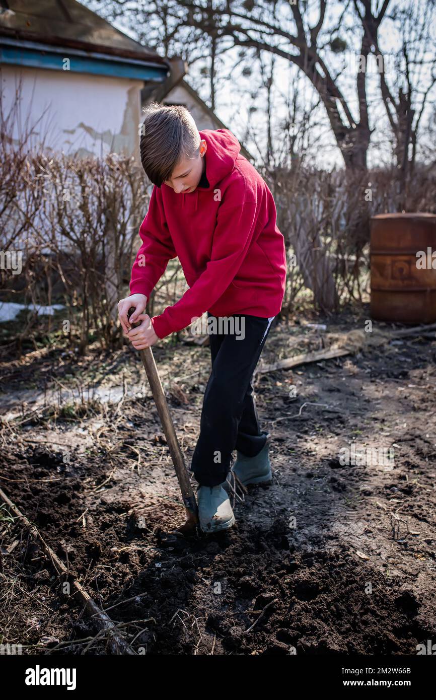 Boy digging soil hi-res stock photography and images - Alamy