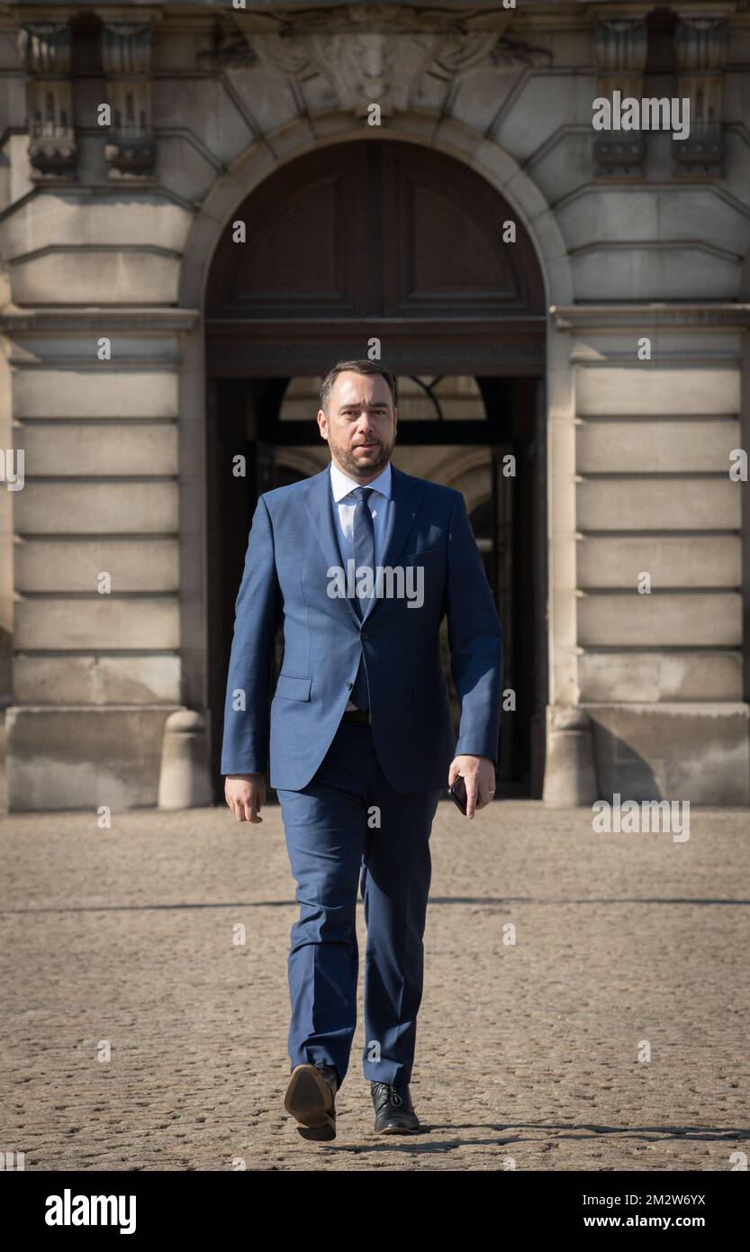 CdH's Maxime Prevot pictured after a meeting with the King at the Royal ...