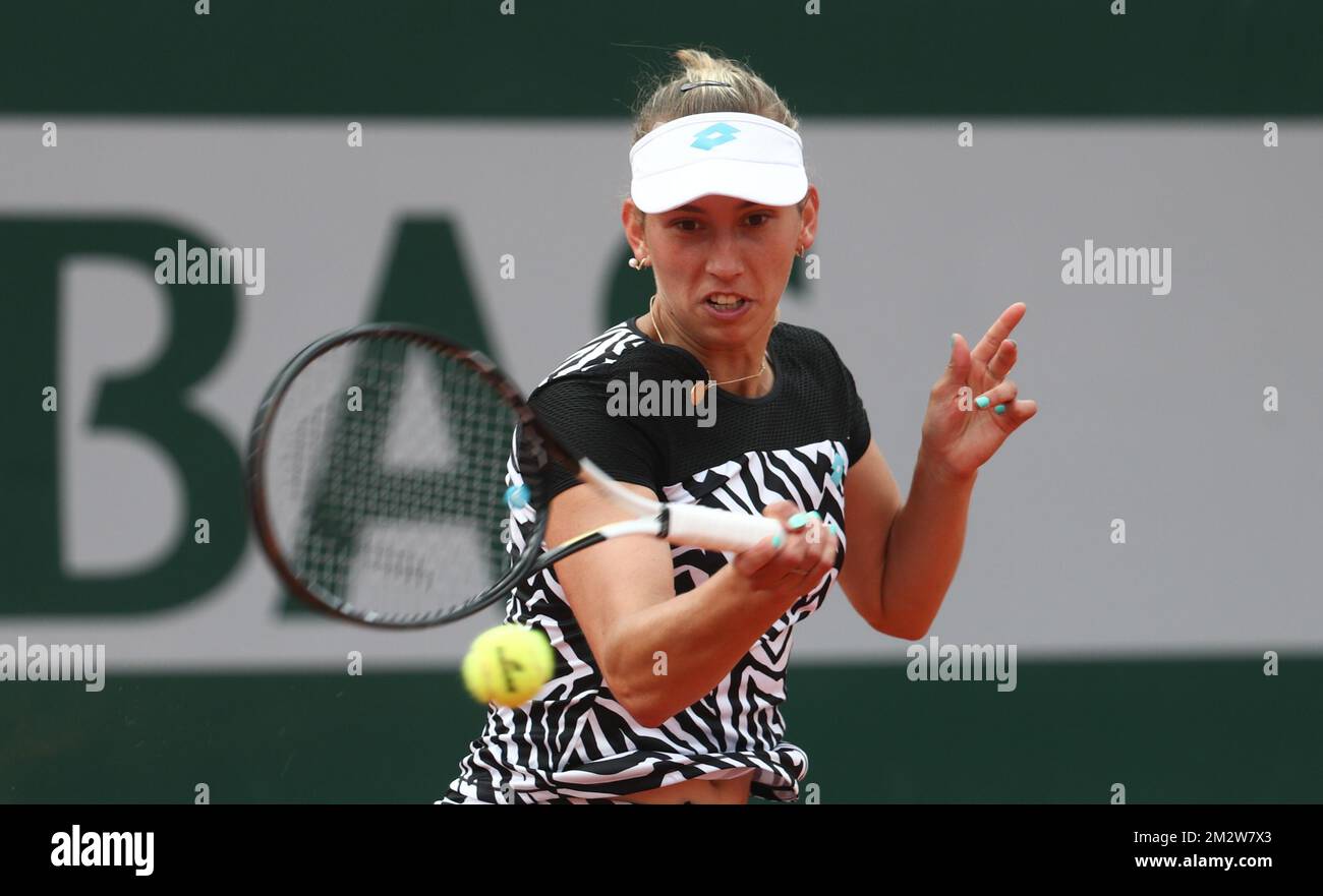 Belgian Elise Mertens pictured in action during the match between Elise Mertens (WTA 20) and ...