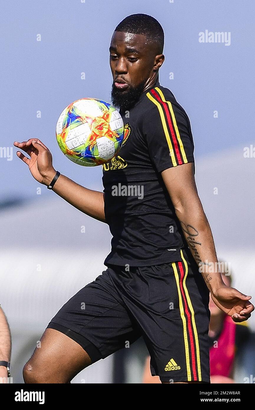 Belgium's Isaac Mbenza pictured in action during a training session of ...