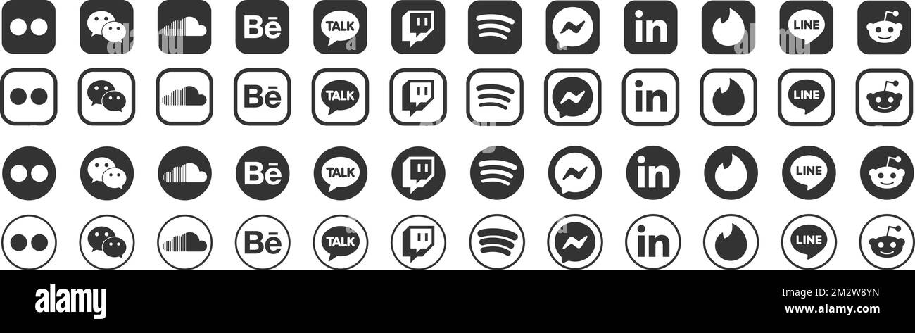 Social media icons or social network logos flat vector icon set ...