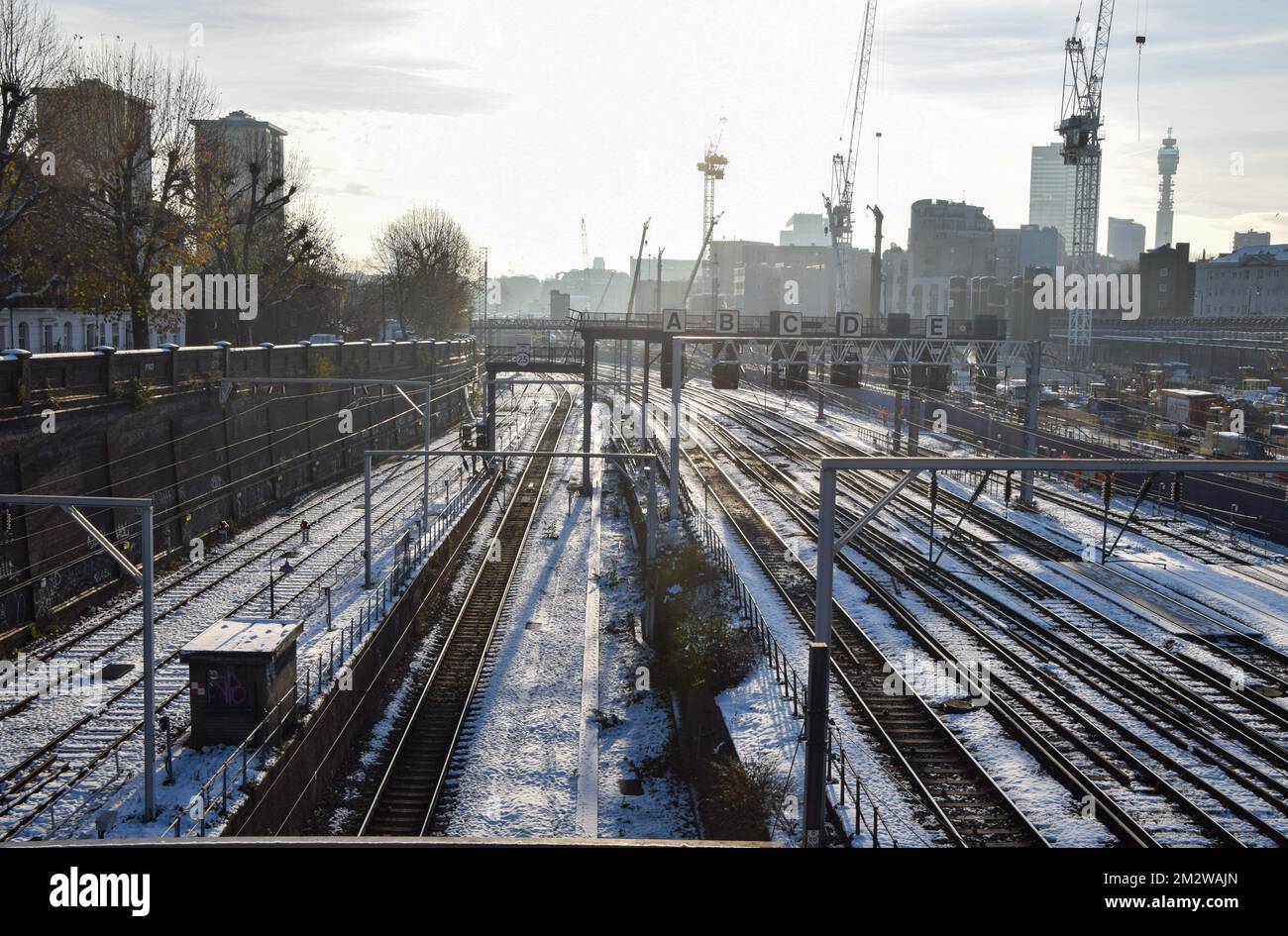 London, England, UK. 14th Dec, 2022. Empty train tracks in Camden are ...