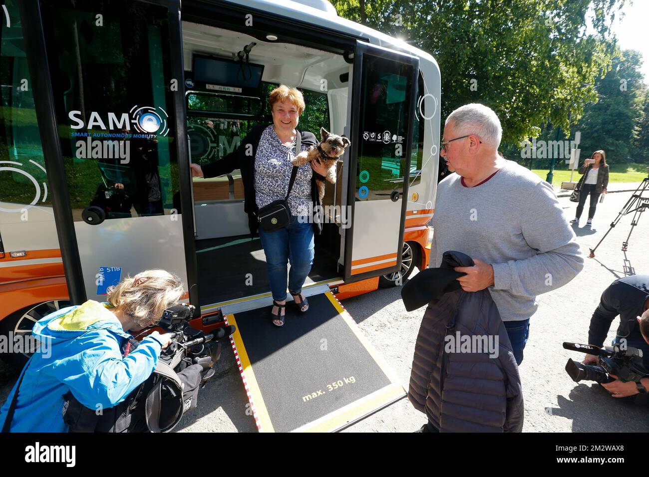 SAM-e, an autonomous bus of Brussels public transport company STIB - MIVB, pictured during a ...