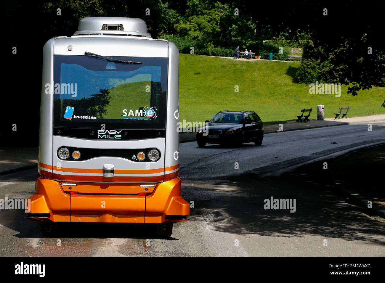 SAM-e, an autonomous bus of Brussels public transport company STIB - MIVB, pictured during a ...