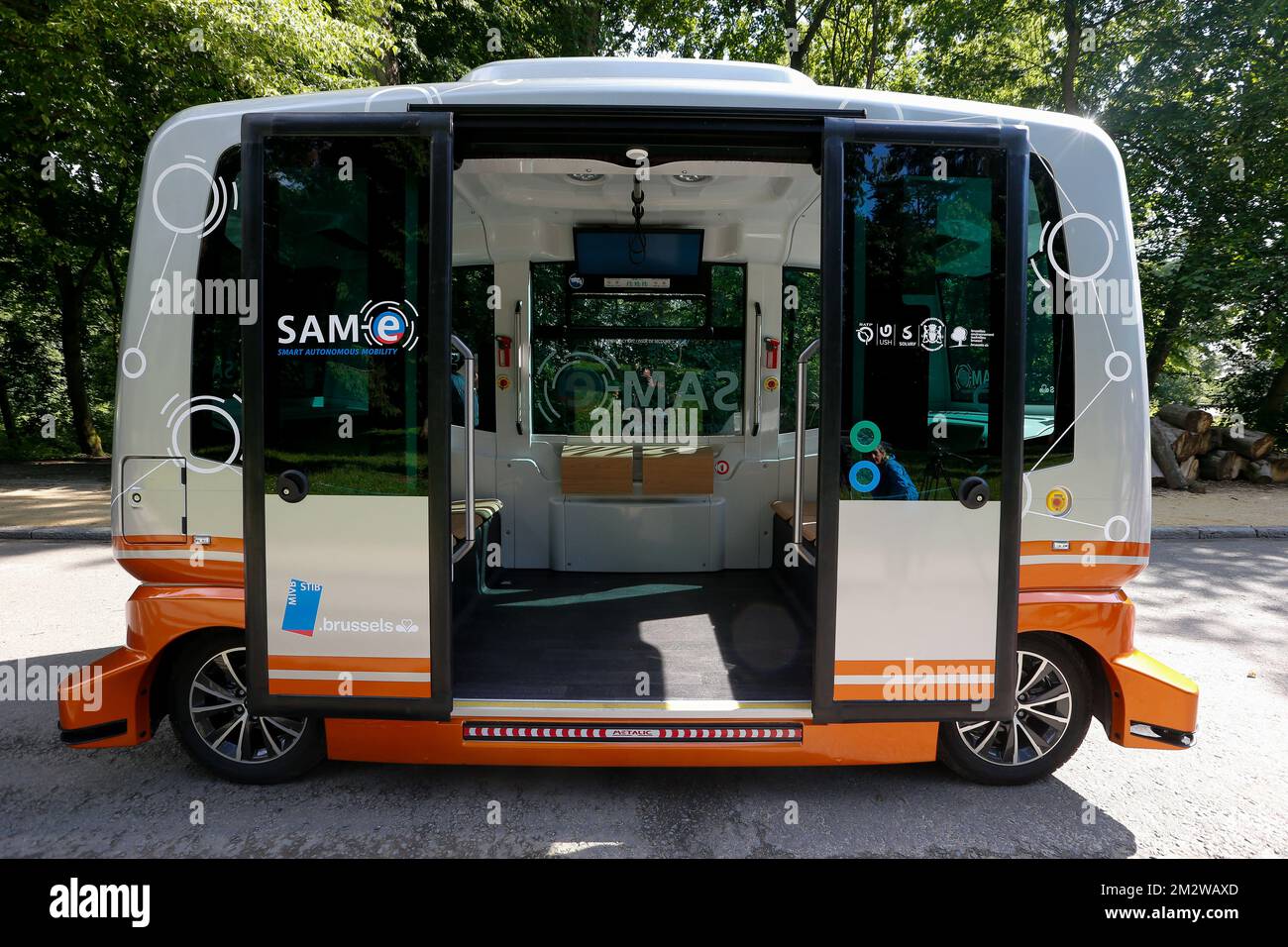 SAM-e, an autonomous bus of Brussels public transport company STIB - MIVB, pictured during a ...