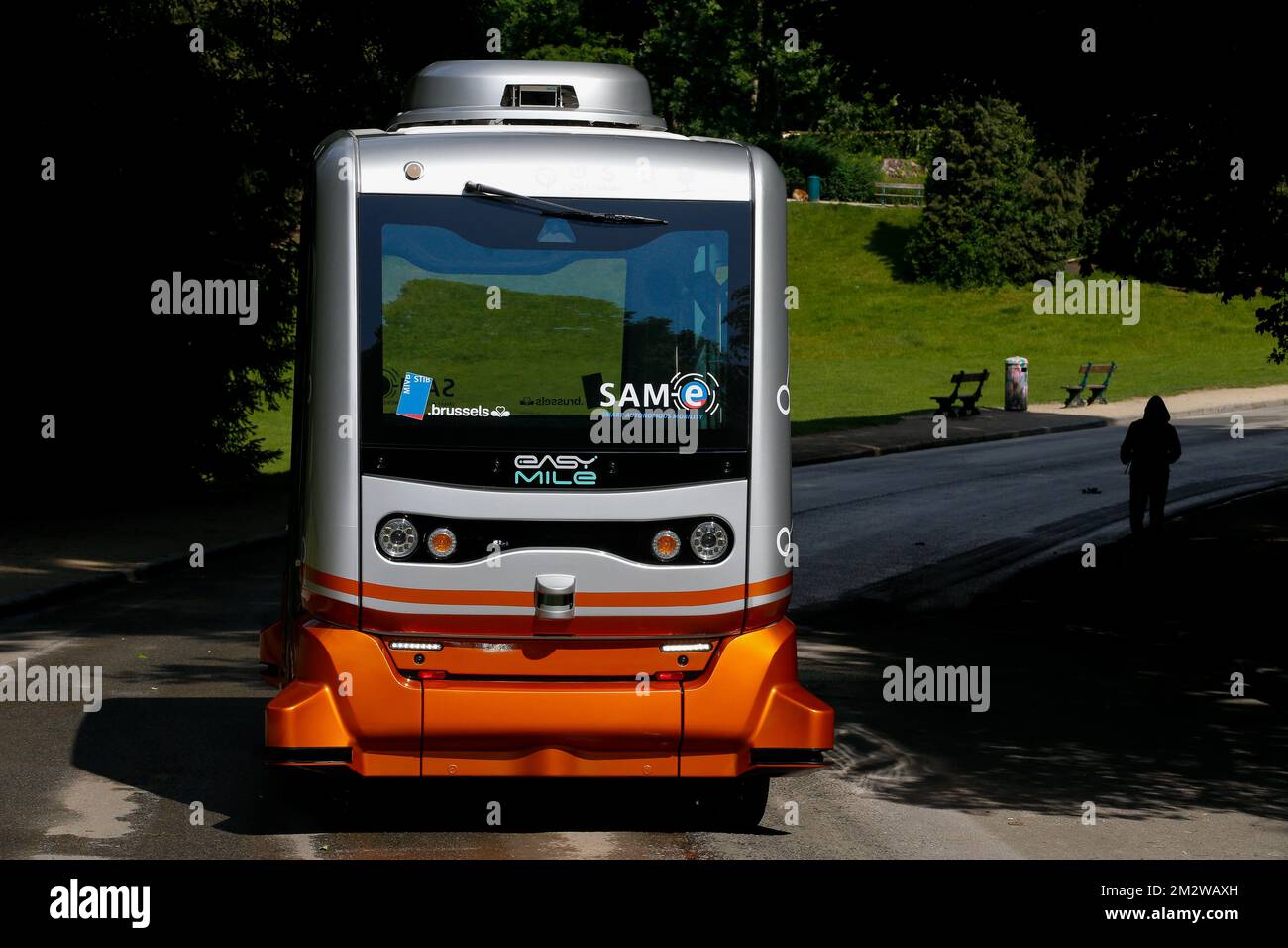SAM-e, an autonomous bus of Brussels public transport company STIB - MIVB, pictured during a ...