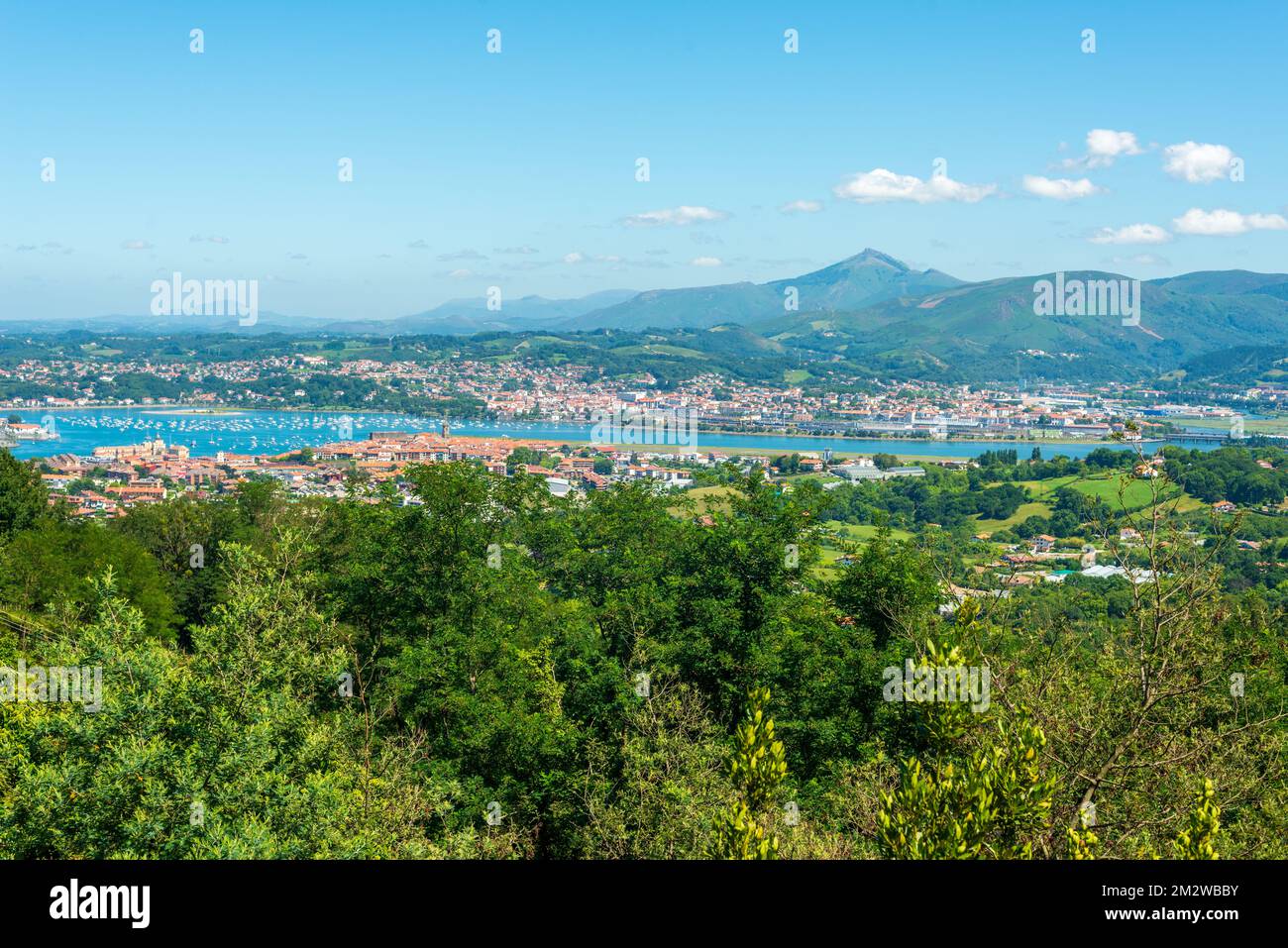 View over a beautiful landscape with mountains in the background Stock ...