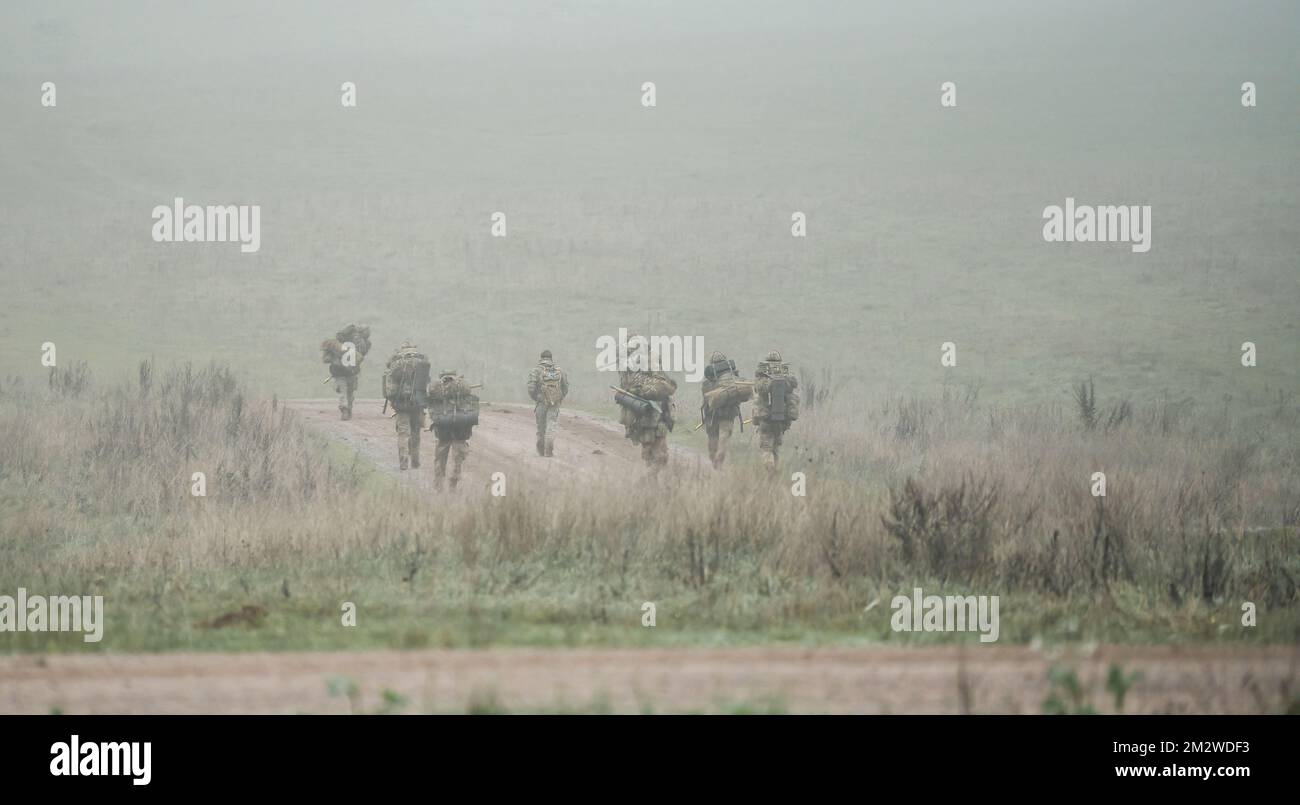 a unit of British army soldiers on a 40kg loaded march tab military ...