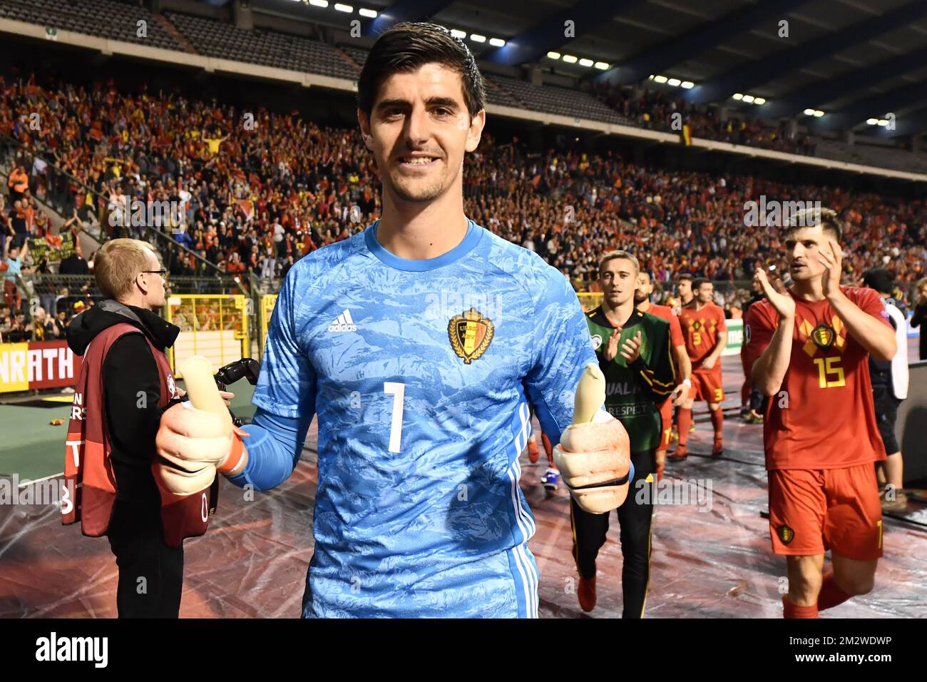 Belgium's goalkeeper Thibaut Courtois celebrates after winning a soccer ...