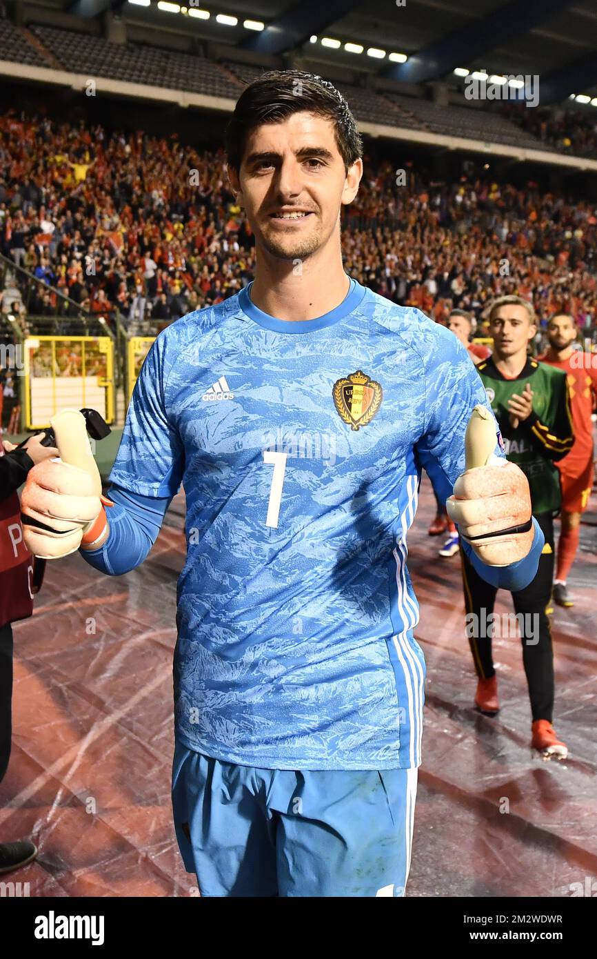 Belgium's goalkeeper Thibaut Courtois celebrates after winning a soccer ...