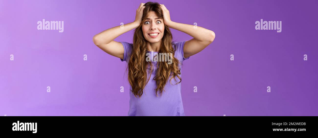 Girl feel panic troublesome perplexed situation clench teeth intense ...