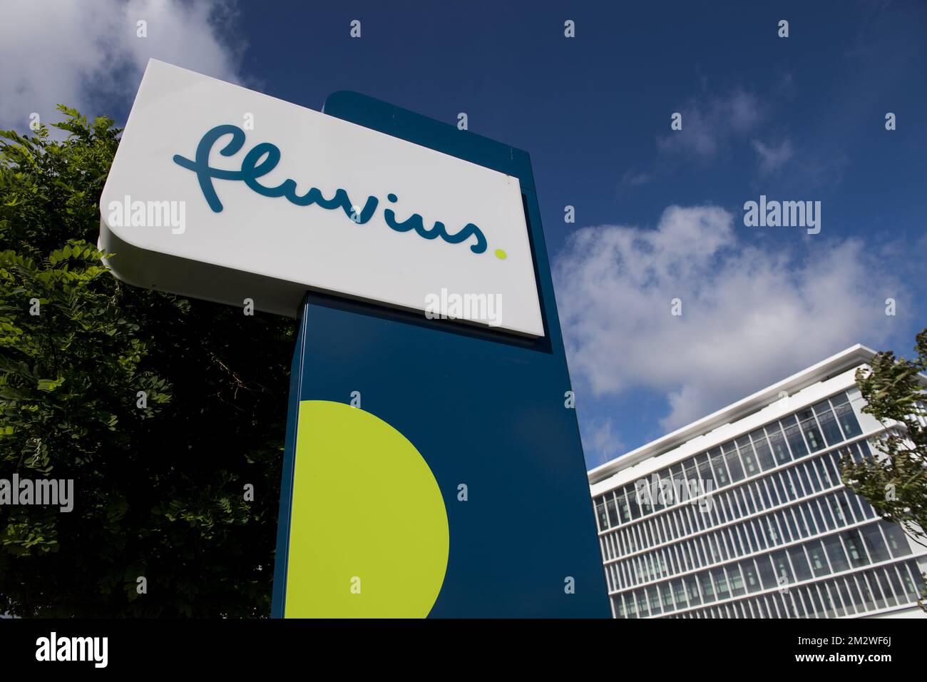 Illustration picture shows the Fluvius logo ahead of a press conference ...