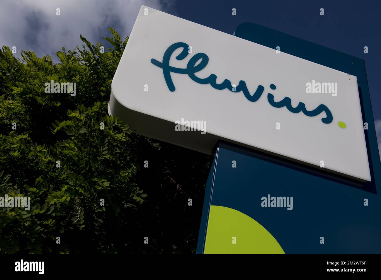 Illustration picture shows the Fluvius logo ahead of a press conference ...