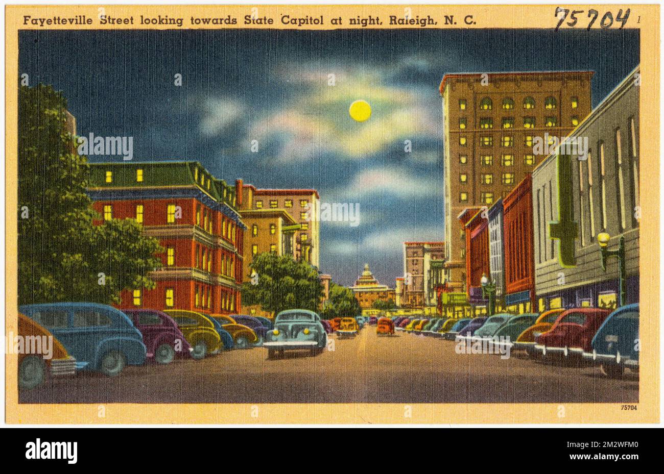 Fayetteville Street looking towards State Capitol at night, Raleigh, N ...
