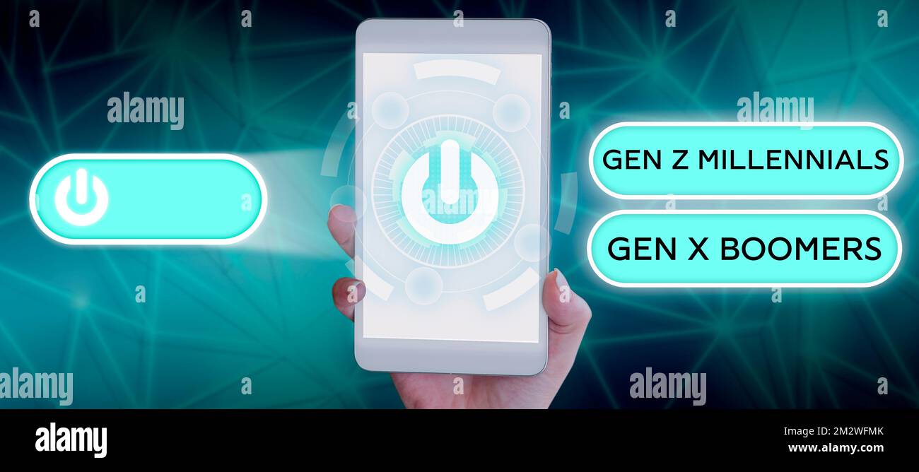 Conceptual caption Gen Z Millennials Gen X Boomers. Business idea ...