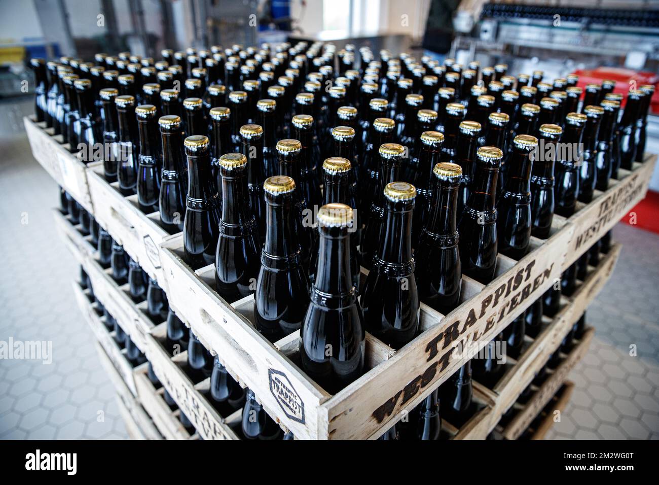 Illustration picture shows crates of beer at the Sint-Sixtusabdij ...