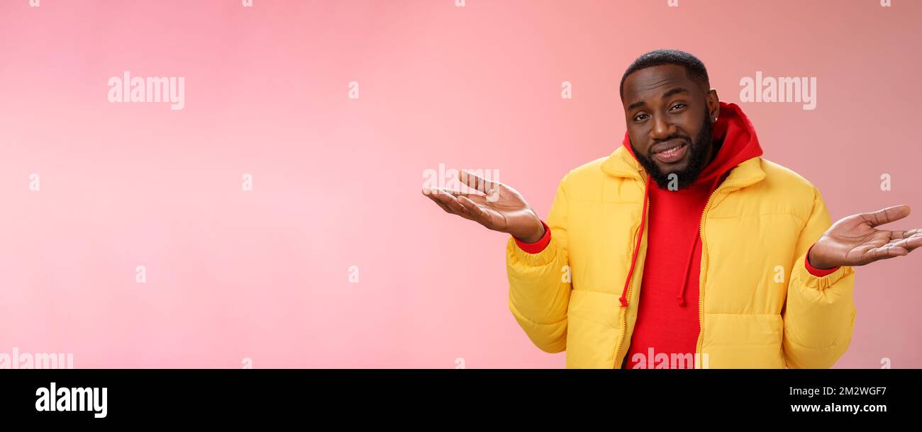 Close-up clueless unaware handsome stylish african-american bearded man ...