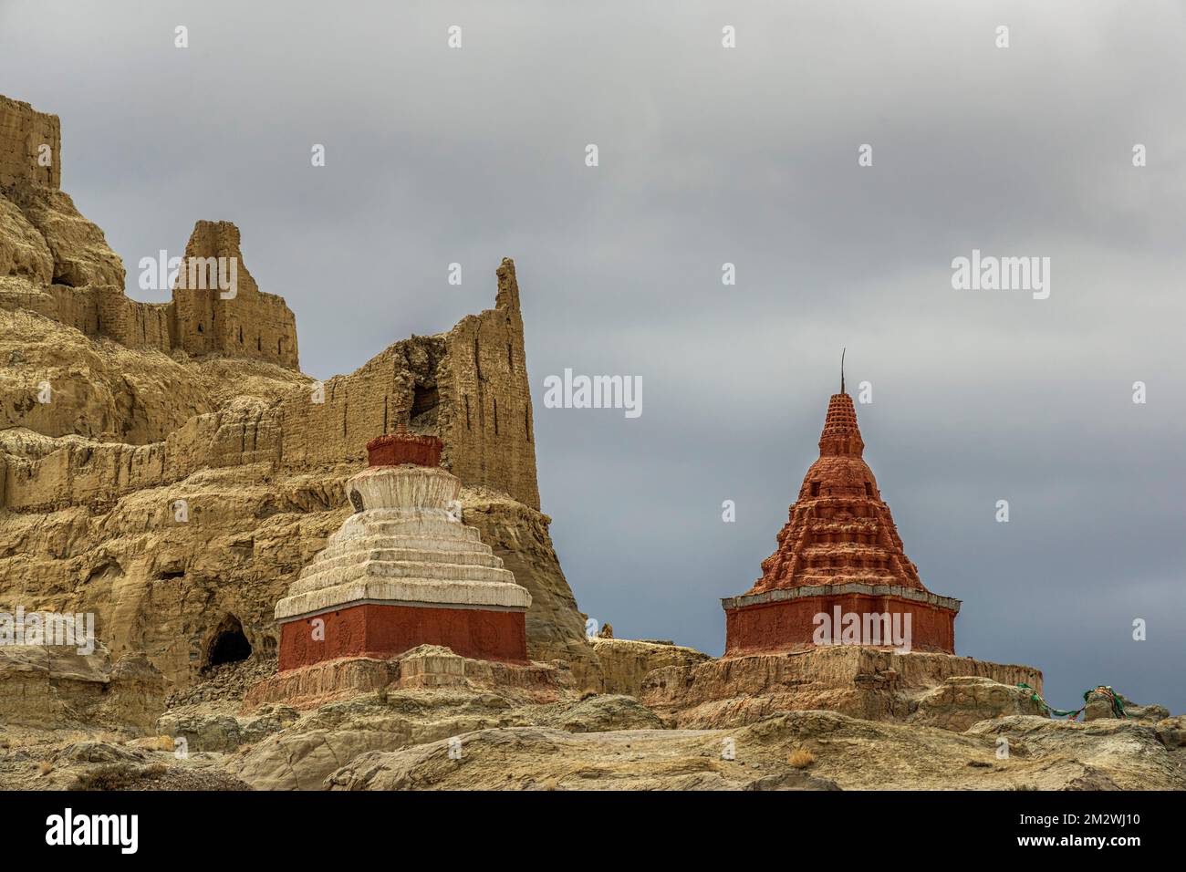 The ruins of the historic Guge Kingdom with ancient buildings in Zada ...