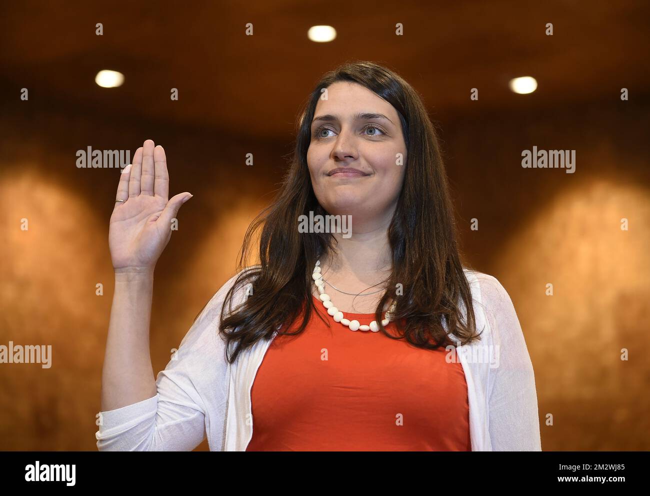 Ecolo's Inga Voss Werding pictured during the oath ceremony at a ...