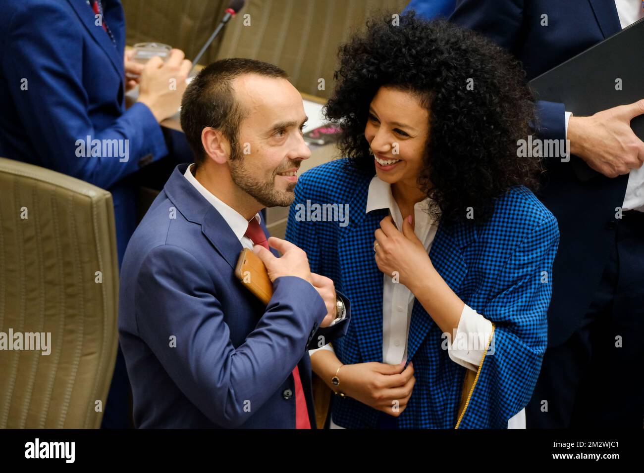 SP.A's Bruno Tobback and Open Vld's Sihame El Kaouakibi pictured during ...