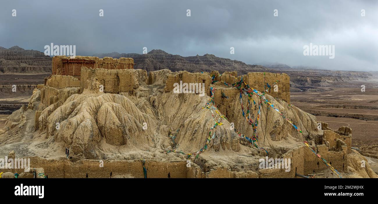 A panoramic view of the ruins of the Guge Kingdom with destroyed ...