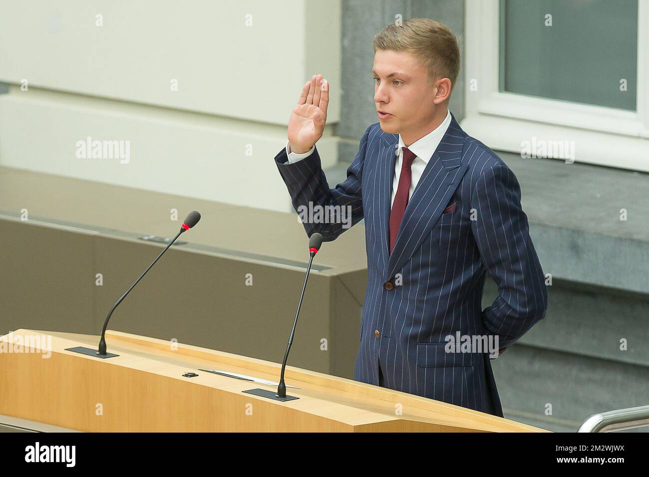 Vlaams Belang's Filip Brusselmans pictured during the oath taking ...