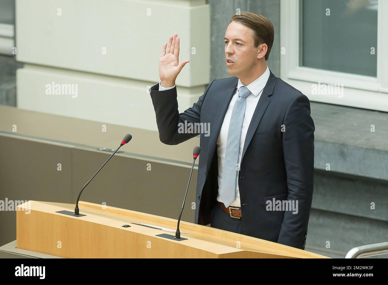 Vlaams Belang's Sam Van Rooy pictured during the oath taking ceremony ...