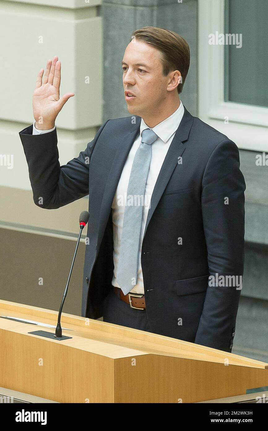 Vlaams Belang's Sam Van Rooy pictured during the oath taking ceremony ...