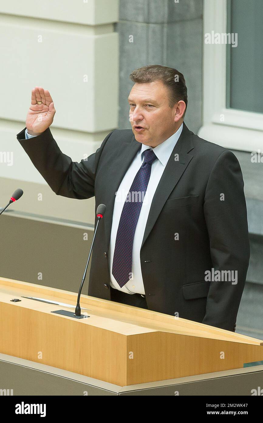 Vlaams Belang's Wim Verheyden pictured during the oath taking ceremony ...
