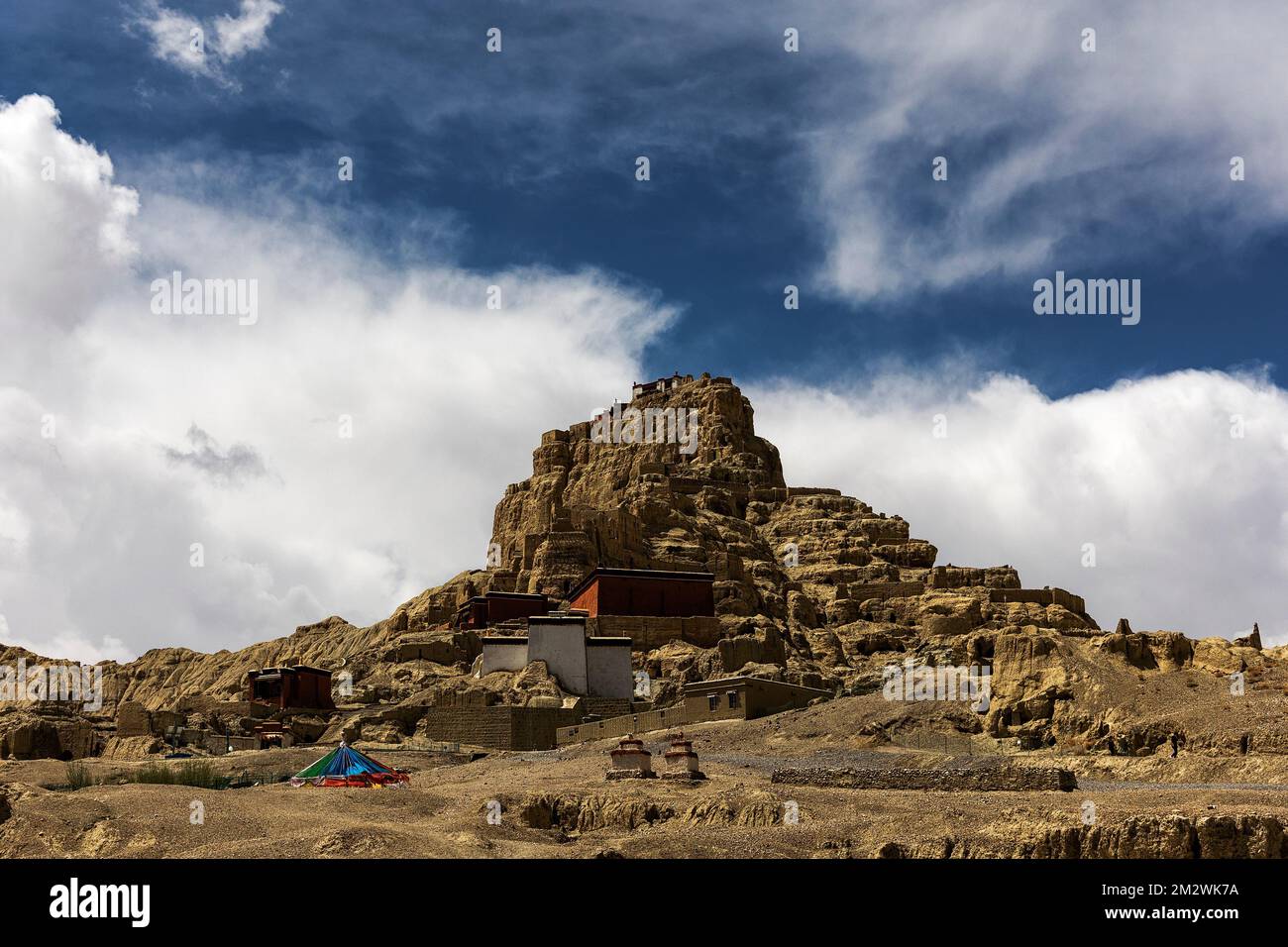 The ruins of the historic Guge Kingdom with destroyed walls and ...