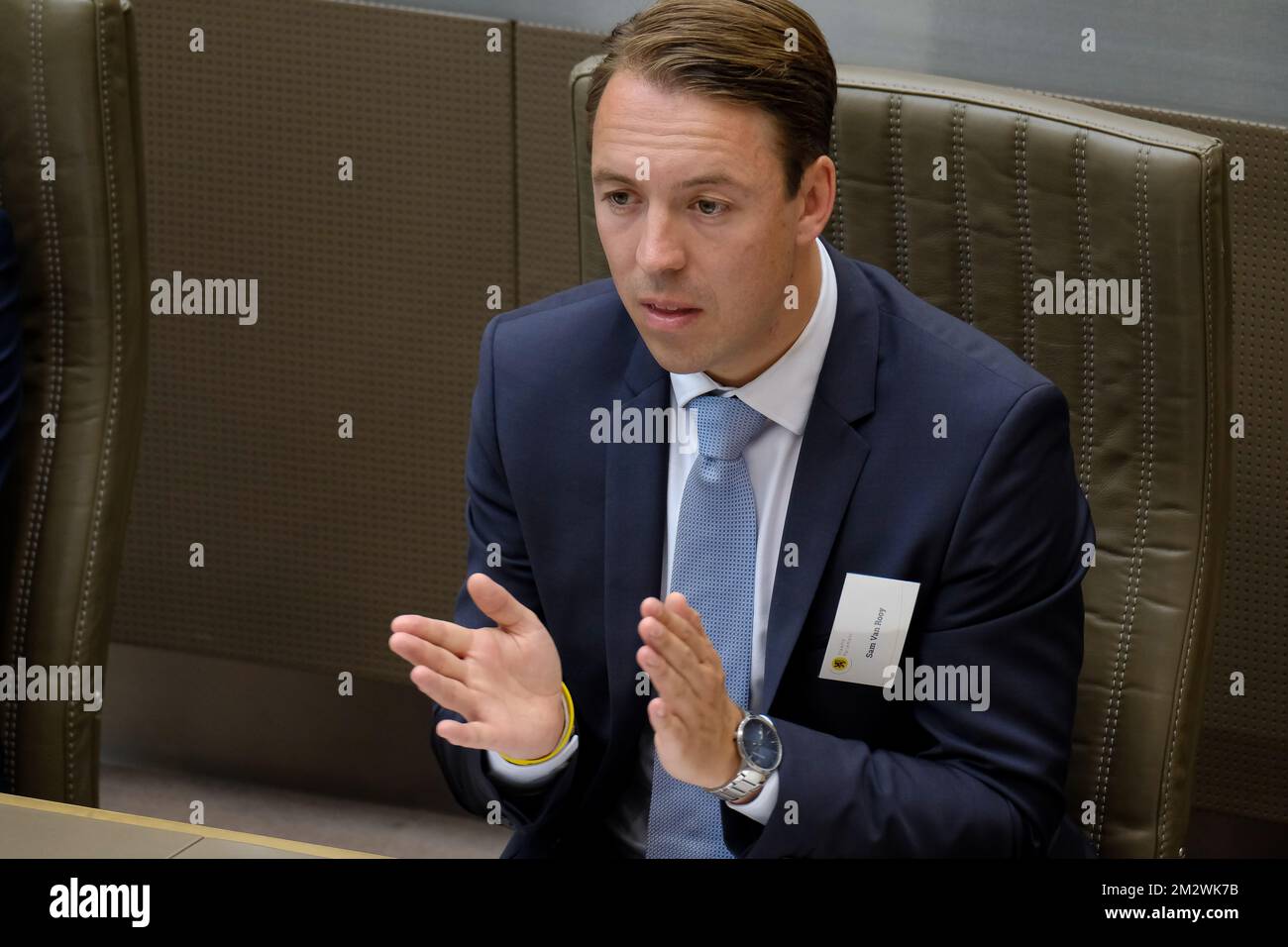 Vlaams Belang's Sam Van Rooy pictured during the oath taking ceremony ...