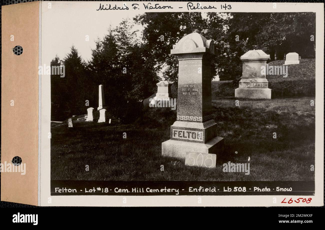 Felton, Cemetery Hill Cemetery, lot 18, Enfield, Mass., ca. 1930-1931 ...