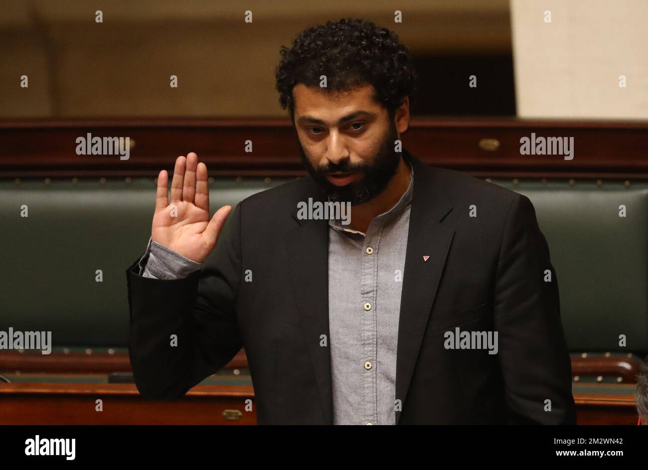 PVDA/PTB's Nabil Boukili pictured during the oath ceremony at the installation of the Chamber ...