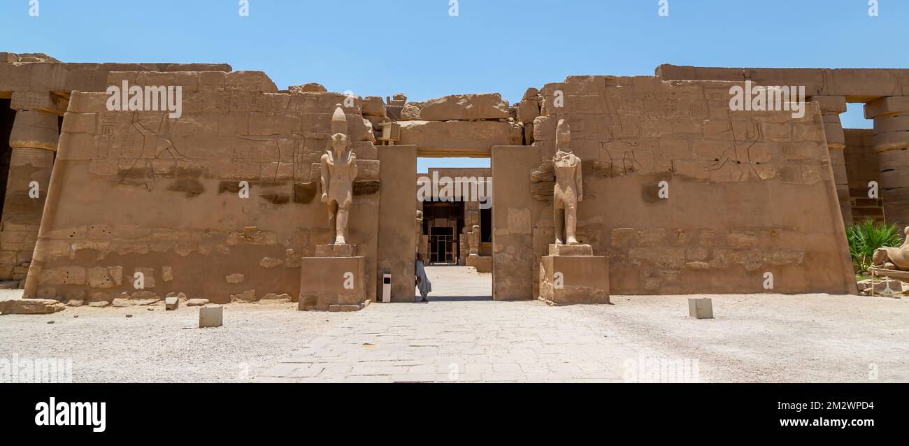 Landscape of the entrance to famous Karnak Temple under sunlight and ...