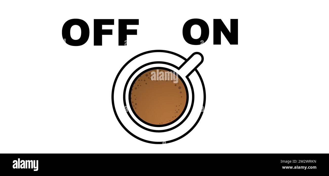 Cartoon coffee power turn on or power off. Coffee or tea break ...