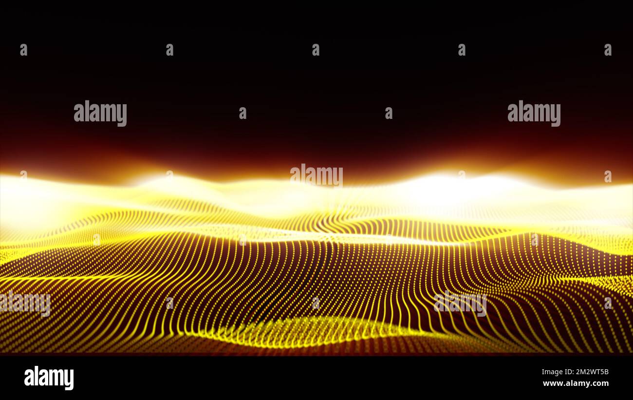 Yellow particles wave flow digital abstract background Stock Photo - Alamy