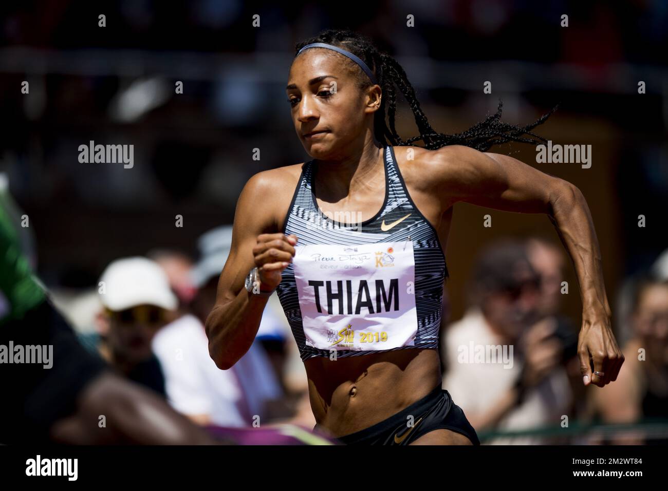 Belgian Nafissatou Nafi Thiam pictured in action during 100m hurdles ...