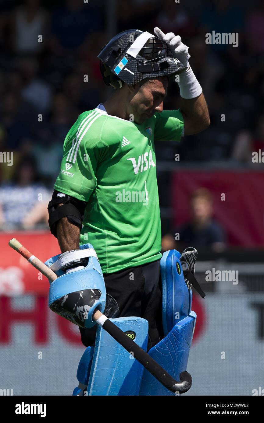 Argentina's goalkeeper Juan Vivaldi pictured during a field hockey game ...