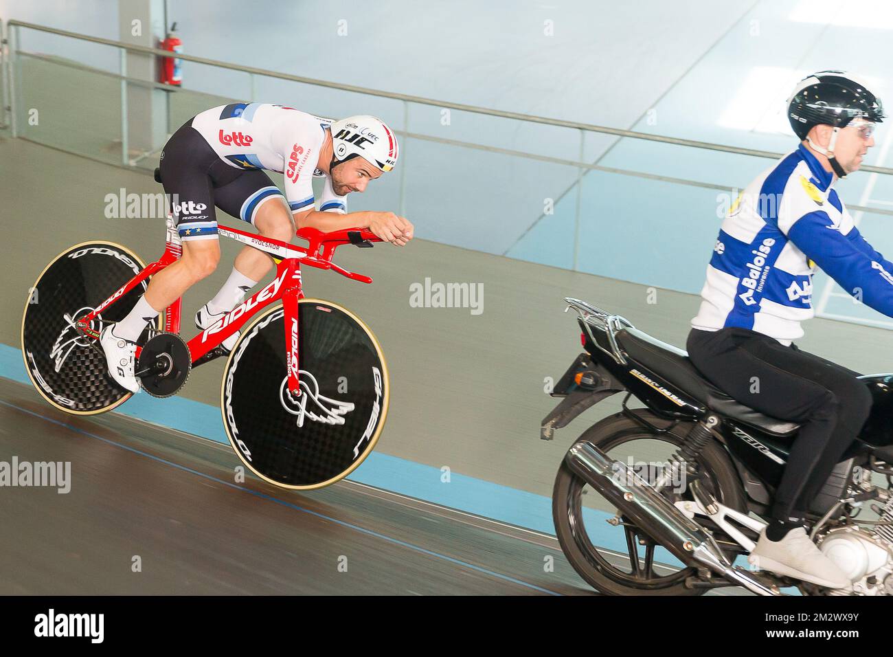Belgian Victor Campenaerts of Lotto Soudal pictured in action during a training of the Belgian ...