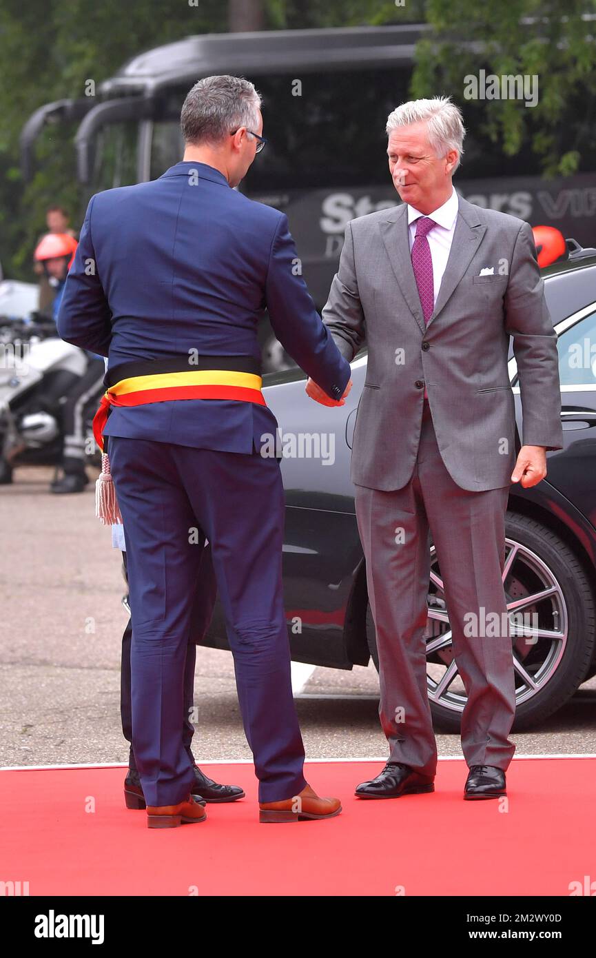 King Philippe - Filip of Belgium, greets, Wim Caeyers, mayor of Mol and ...